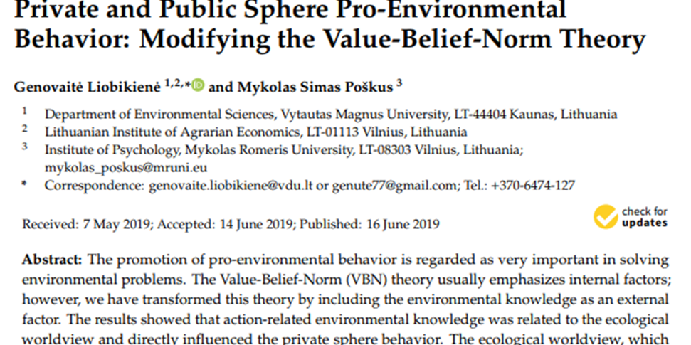 The Importance of Environmental Knowledge for Private and Public Sphere Pro-Environmental ...